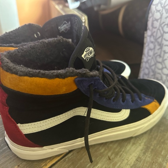 Vans | Shoes | Vans Hightop Sneakers With Red Yellow And Blue Accents ...